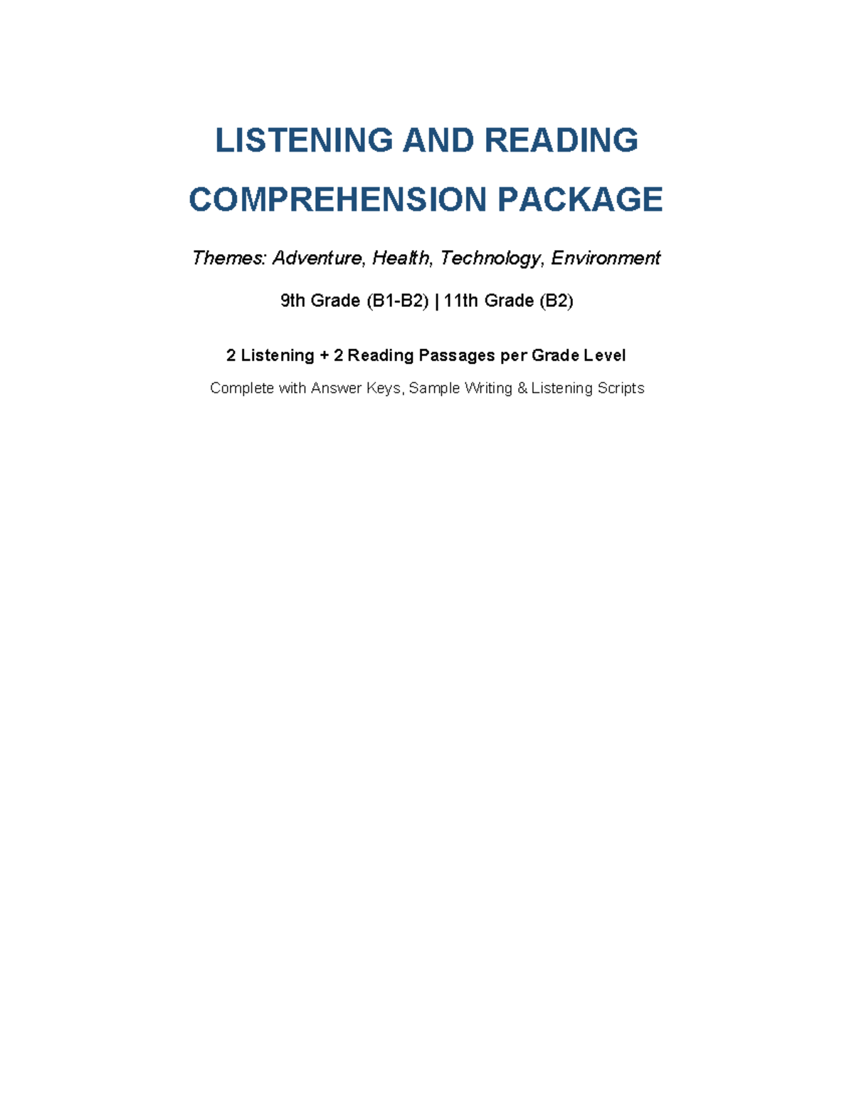 Listening and Reading Comprehension Package (9th & 11th Grade) - Studocu