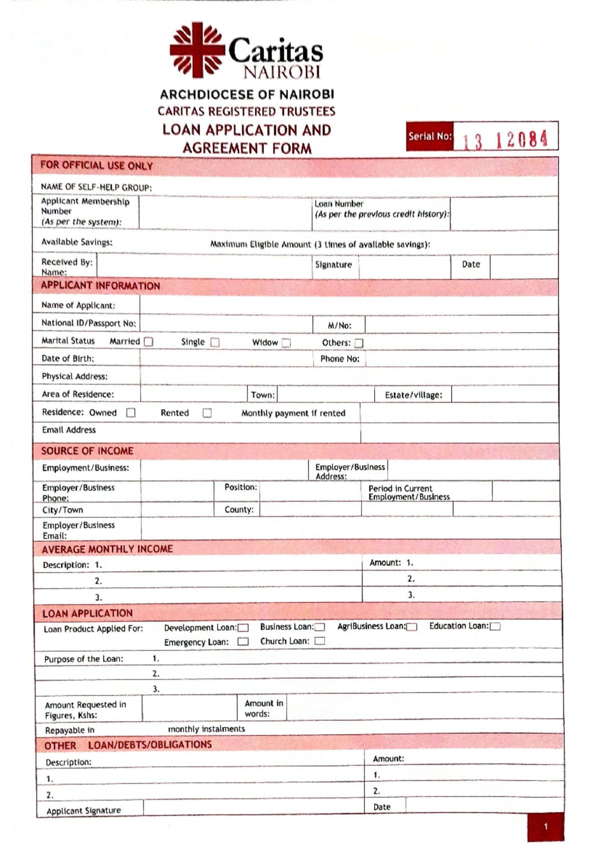 Loan form - sample - Caritas NAIROBI ARCHDIOCESE OF NAIROBI CARITAS ...