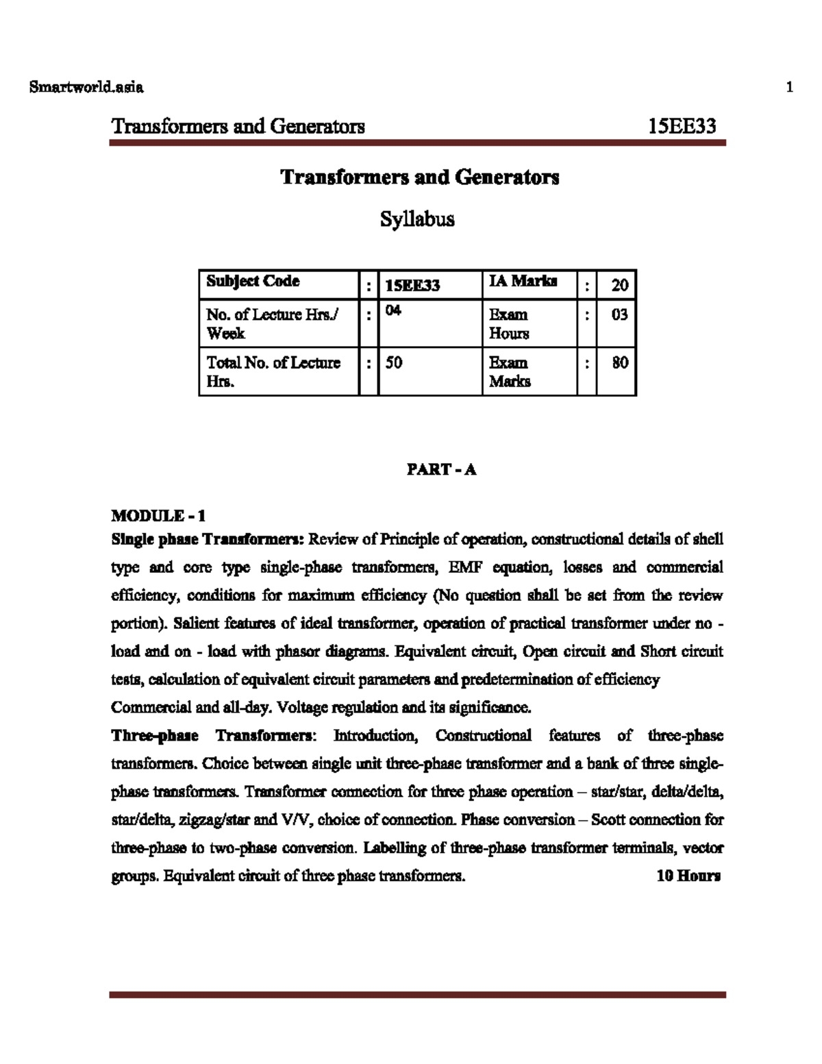 Transformers and generators vtu module 1 - Smartworld 1 Transformers ...