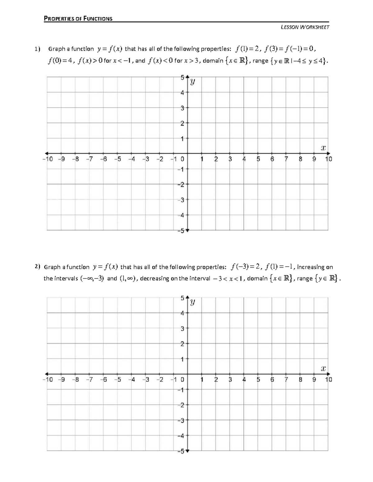 Properties of Functions - Lesson Worksheet (Math 101) - Studocu