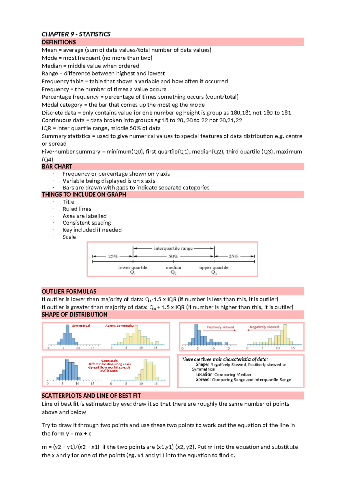 CHAPTER 9 STATISTICS CHEAT SHEET: Key Definitions & Concepts - Studocu