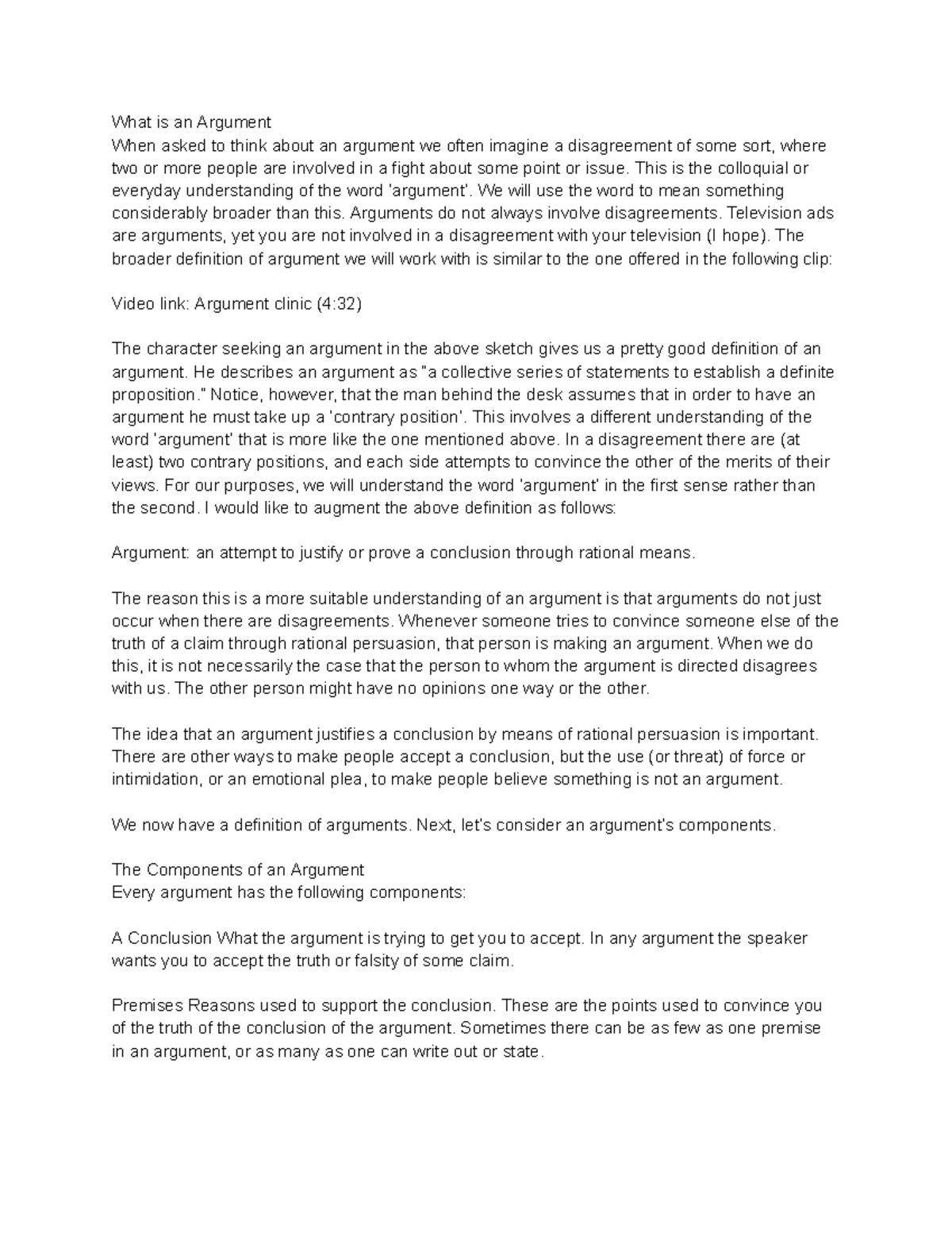 Understanding Arguments: Key Concepts and Components (ENG101 - Week 1) - Studocu