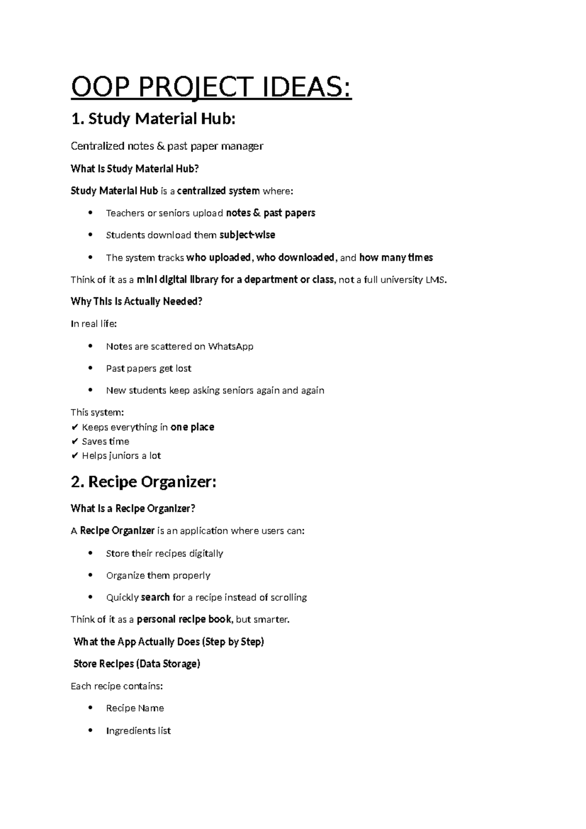 OOP Project Ideas: Centralized Study Hub, Recipe Organizer & Lost Found ...