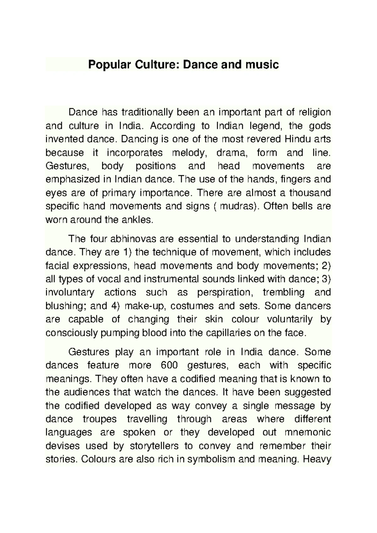 Dance and Music - These assignments are useful for the SEC popular ...