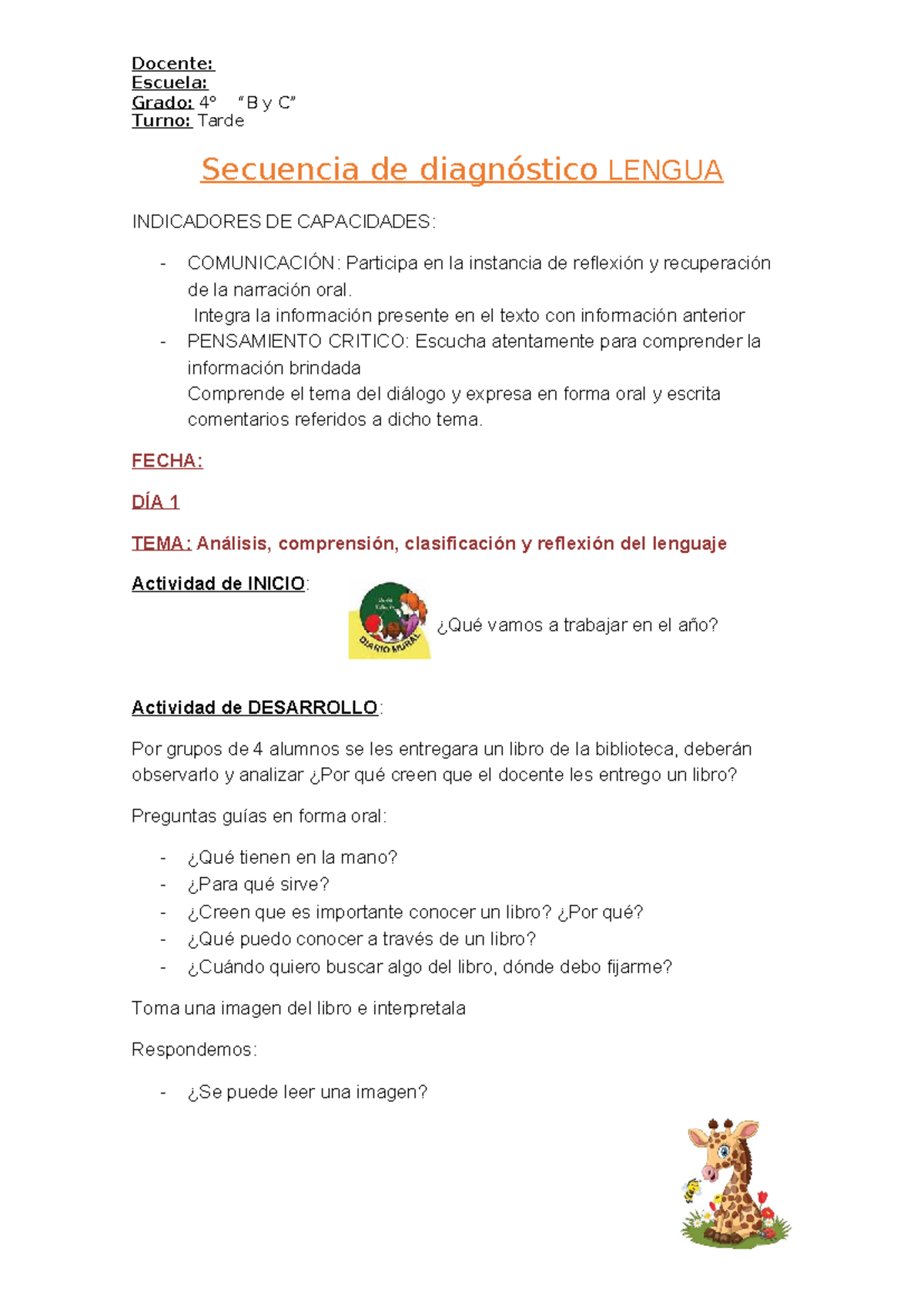 Secuencia de Diagnóstico LENGUA 4: Análisis y Comprensión del Lenguaje ...