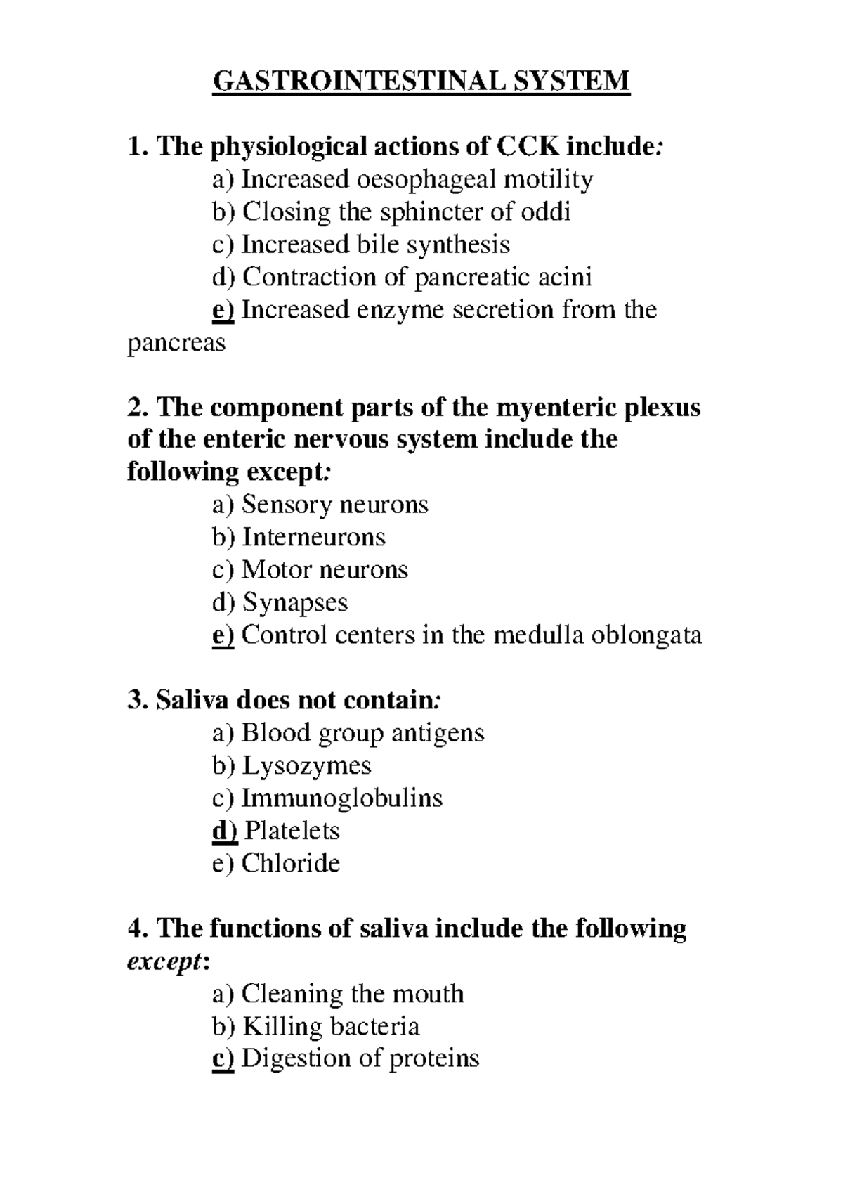 16- Physiology MCQ of GIT - GASTROINTESTINAL SYSTEM The physiological ...