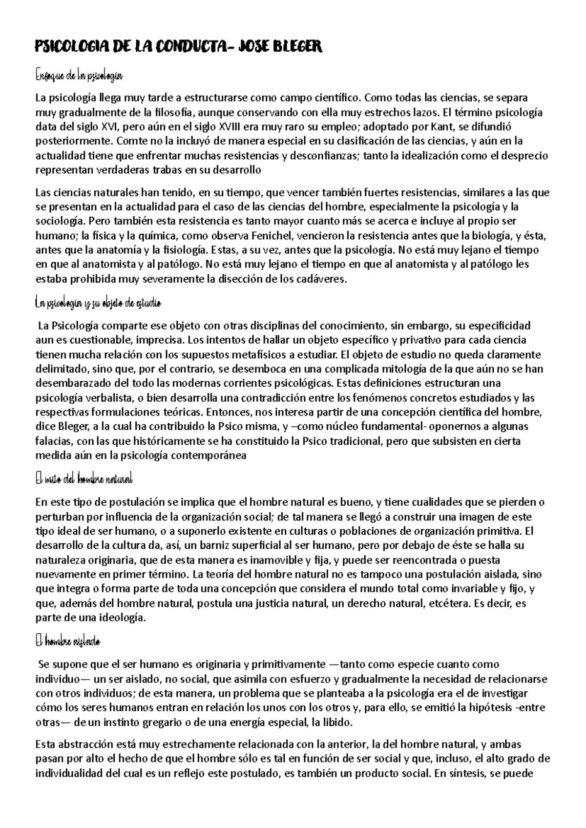 PSICOLOGÍA DE JOSE BLEGER: ENFOQUES Y DESARROLLO CIENTÍFICO - Studocu