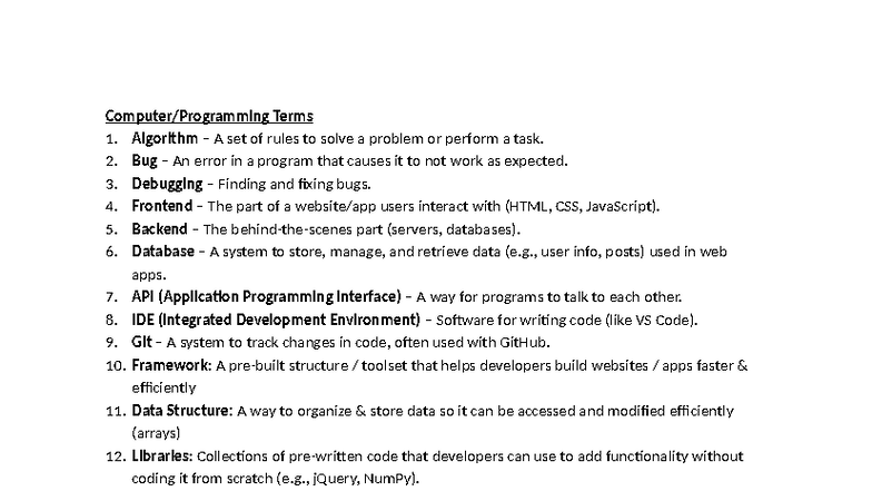 Computer Terms Glossary for CS101: Key Concepts Explained - Studocu