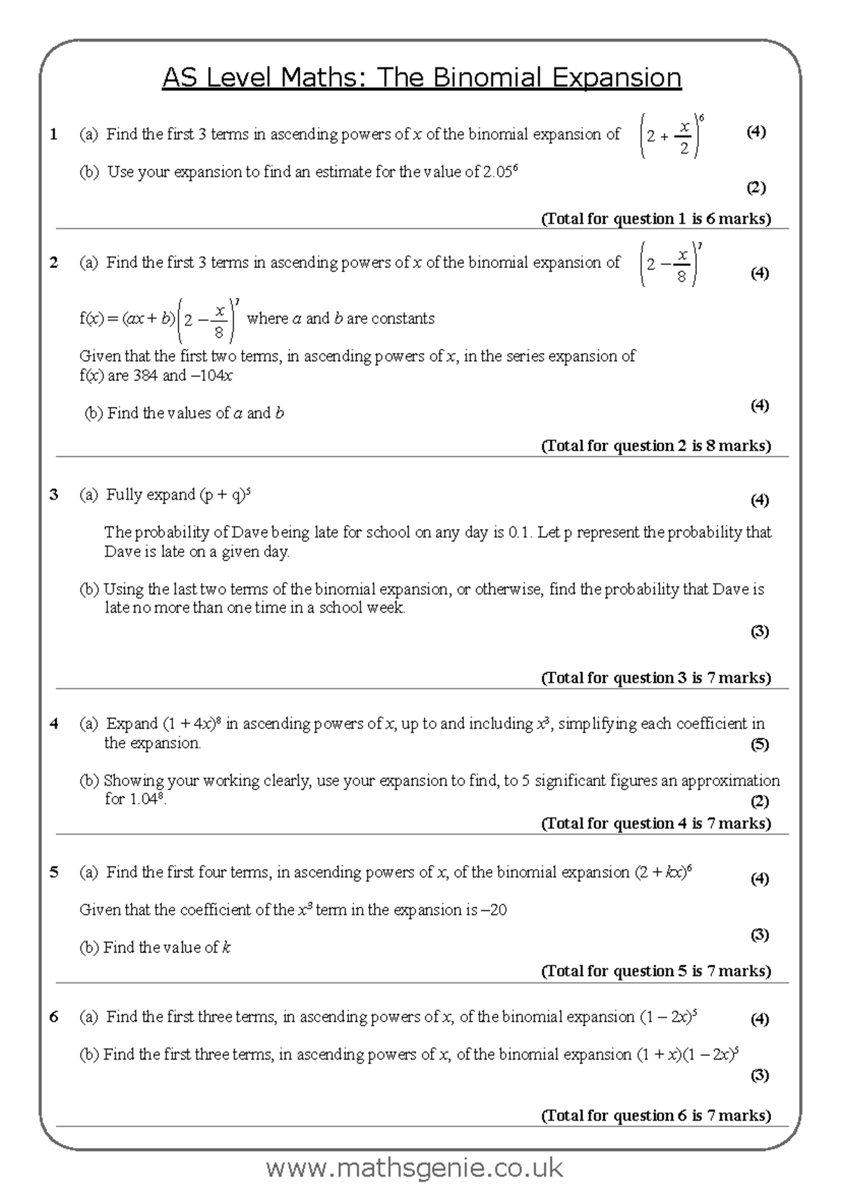 The-binomial-expansion - 1 (a) Find the first 3 terms in ascending ...