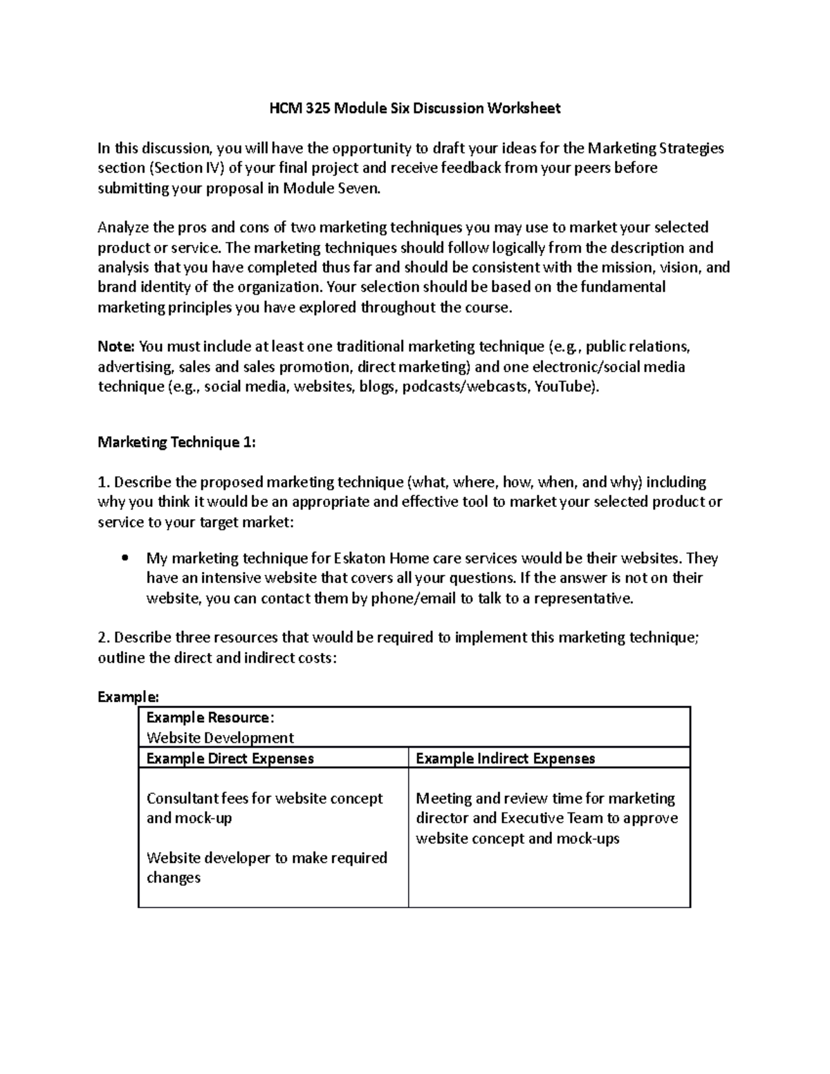 HCM 325 Module 6 Marketing Strategies Discussion Worksheet - Studocu