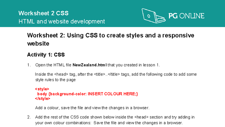 Web Worksheet 2: CSS & HTML Development Activities - NEA - Studocu