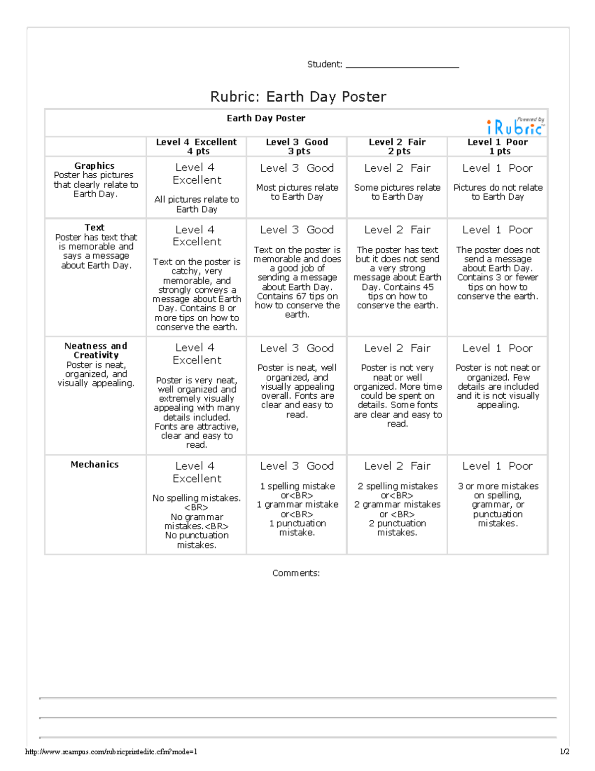 Earth Day Poster Rubric: Evaluation Criteria and Tips - Studocu