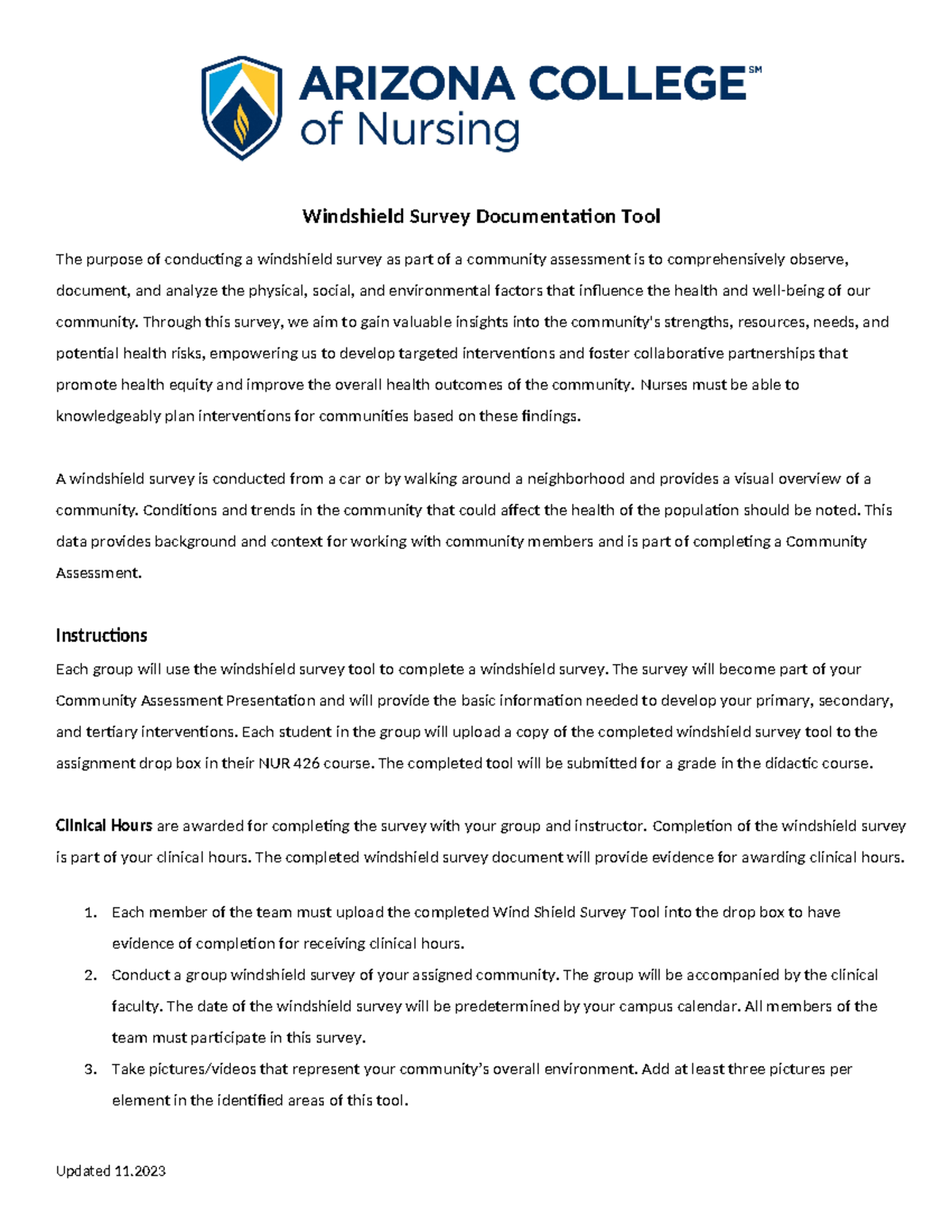 NUR 426 Windshield Survey Documentation for Community Assessment - Studocu