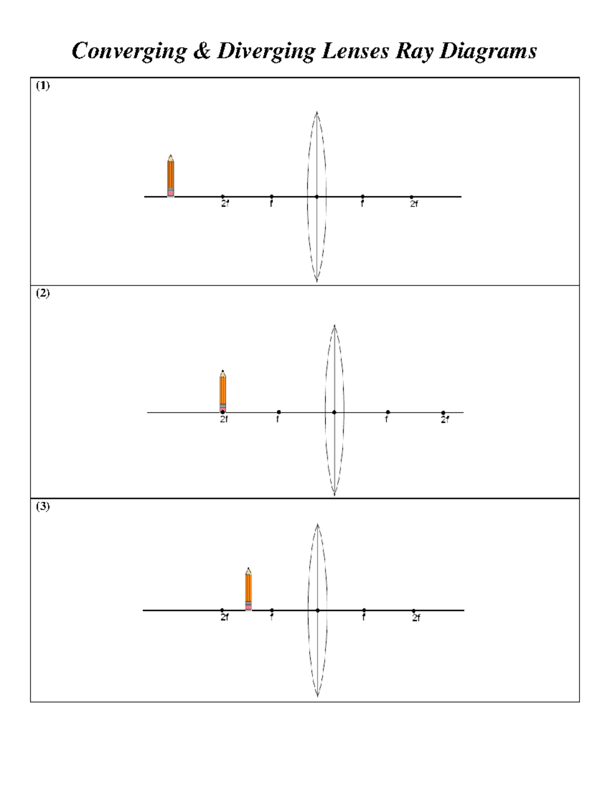 Lens ray diagram worksheet and calc - Converging & Diverging Lenses Ray ...