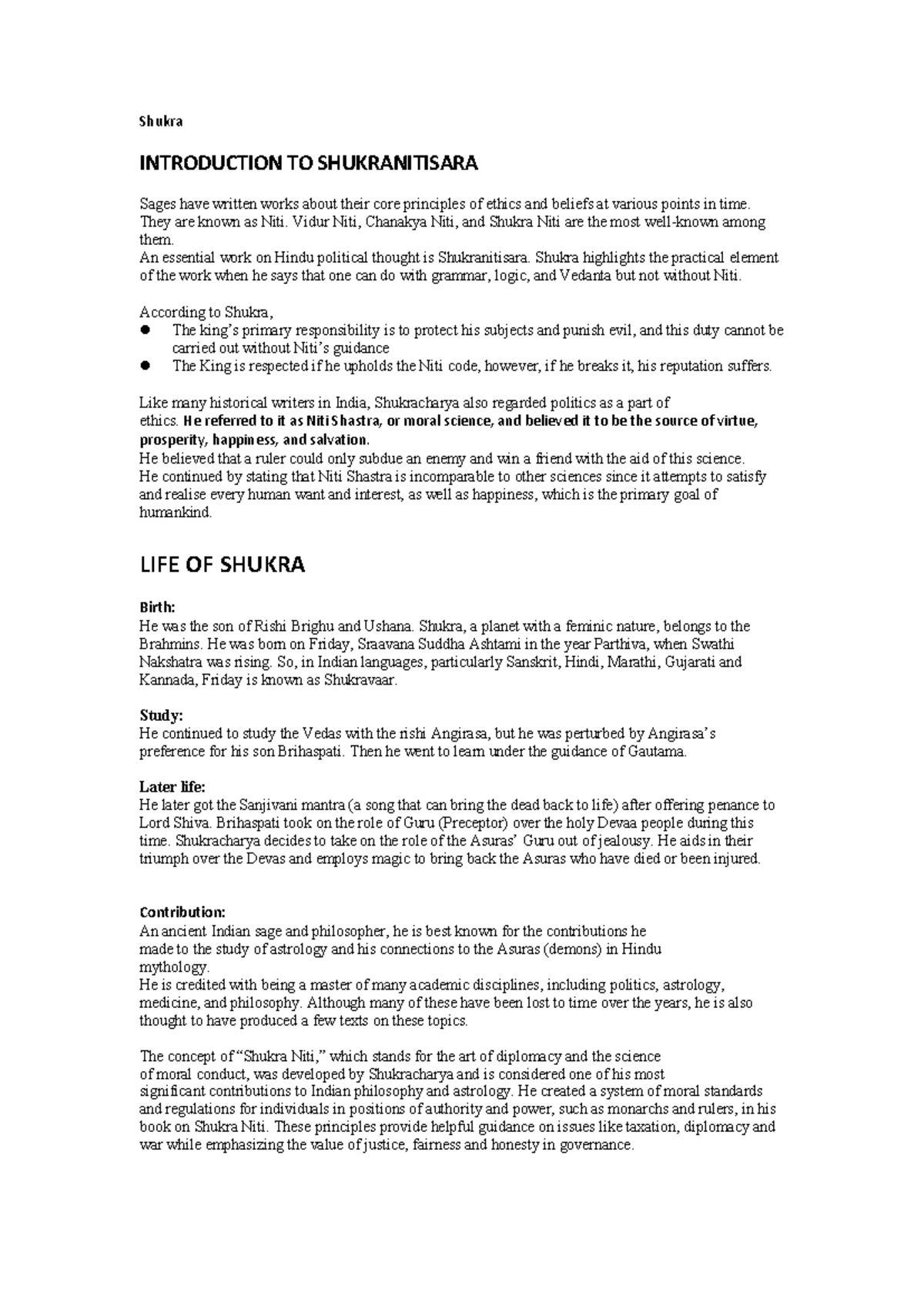 Unit 3 Shukraniti: Insights into Shukra's Political Philosophy and ...