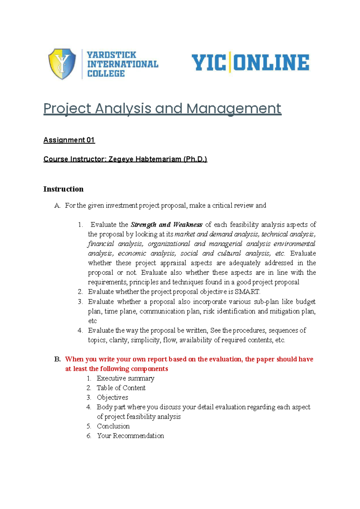 PAM Assignment 01 - Project Analysis and Management - Project Analysis ...