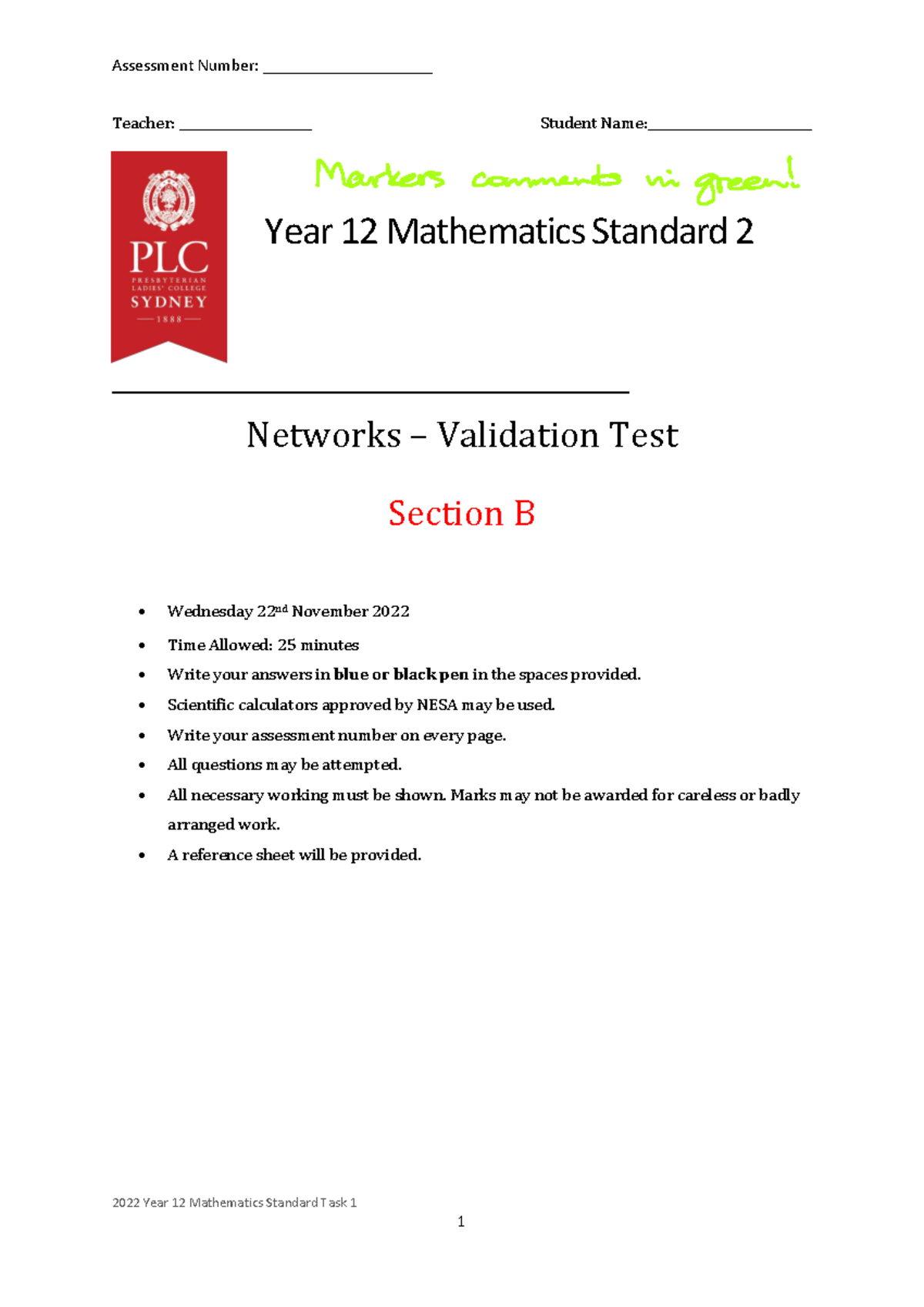 Year 12 Mathematics Standard 2 Validation Test Solutions - Studocu