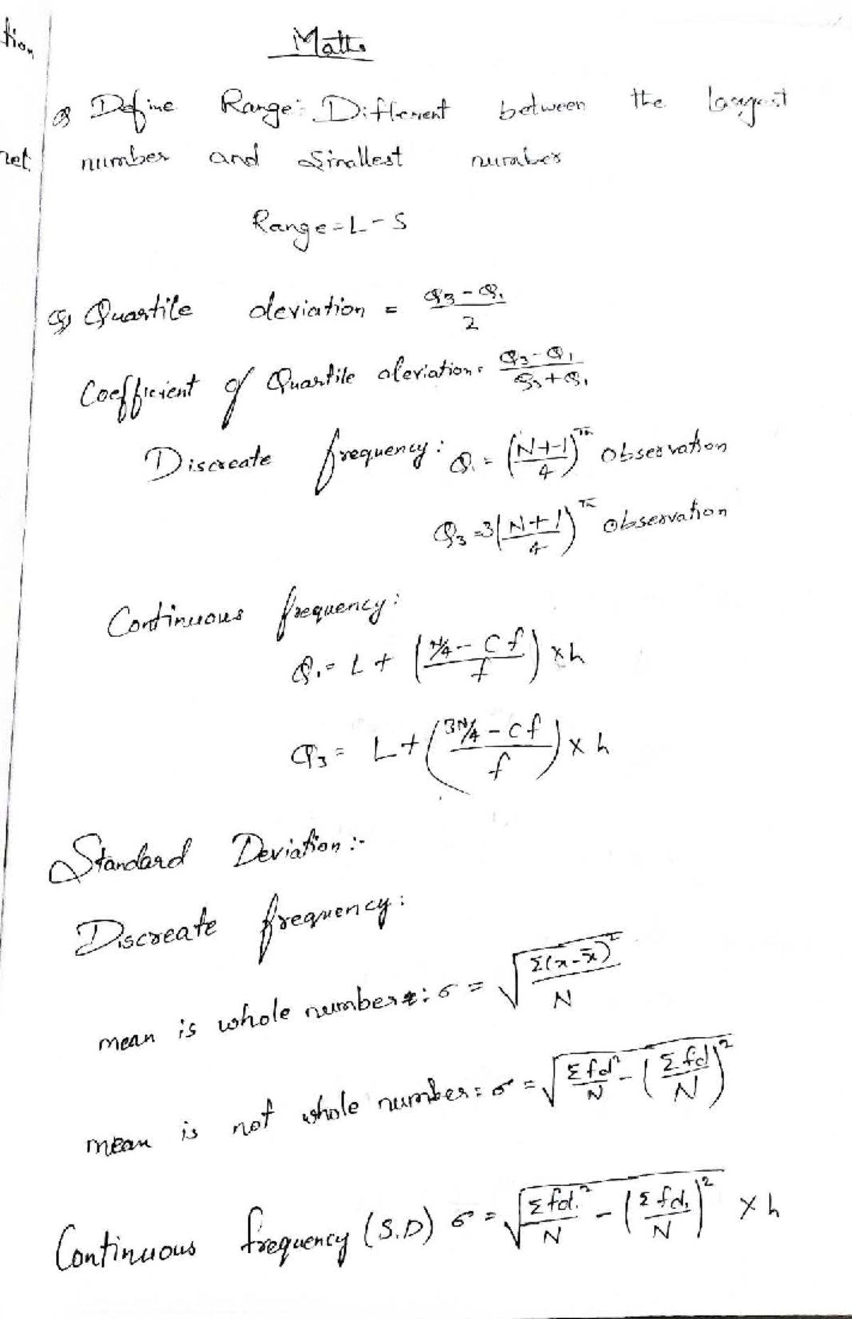 Mathematics Formulas for BCA Course: Range, Quartiles, and ...