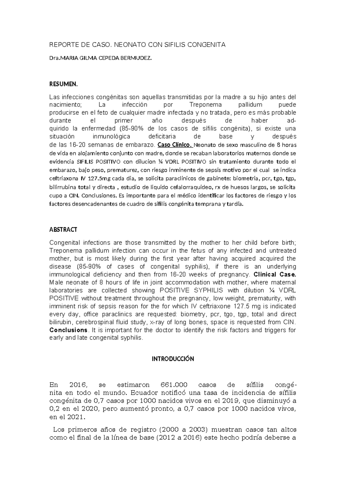 Reporte DE CASO MGCB - tyu7 - REPORTE DE CASO. NEONATO CON SIFILIS ...