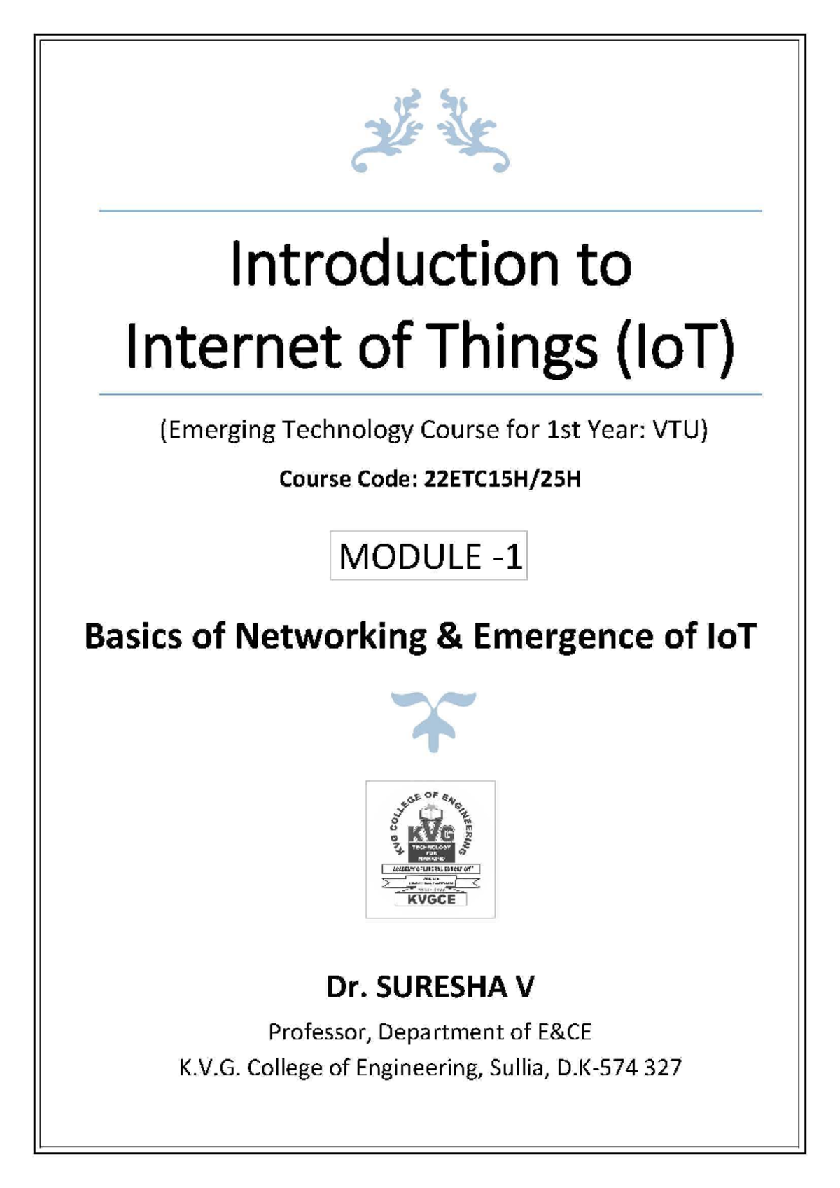 Introduction to IoT (22ETC15H) Module 1: Networking Basics & IoT Emergence - Studocu