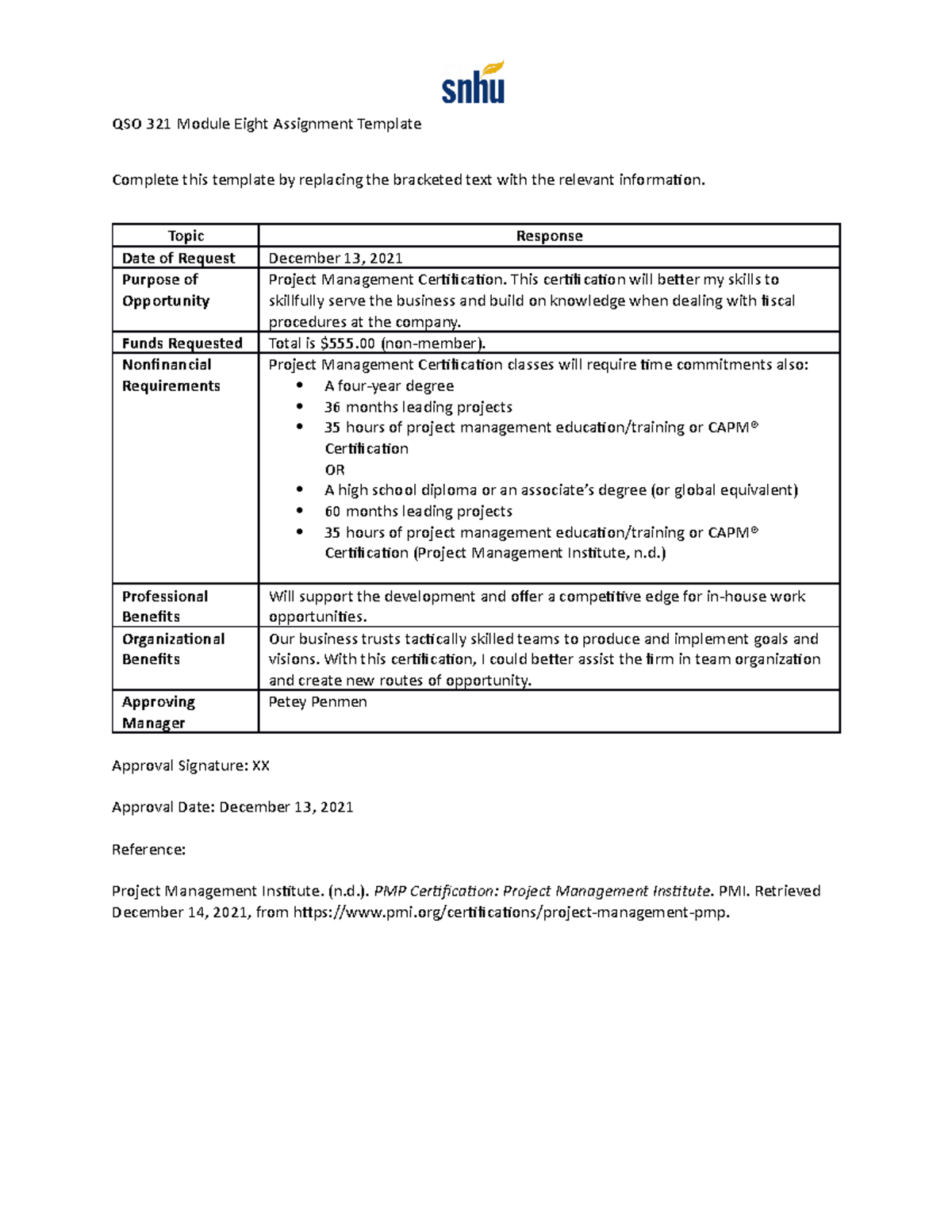 QSO 321 Module Eight Assignment - Topic Response Date of Request ...