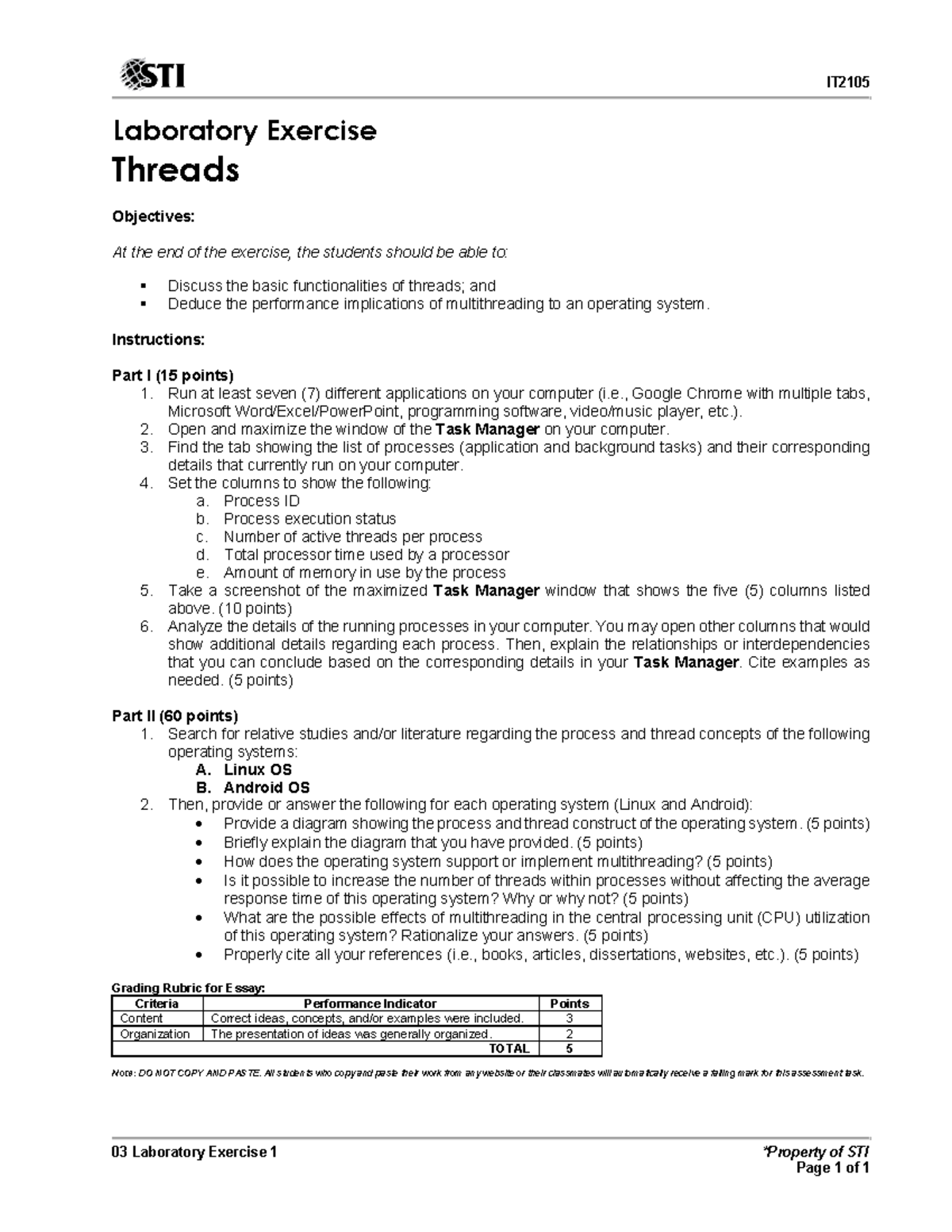 03 Lab Exercise 1: Understanding Threads in OS and Multithreading - Studocu