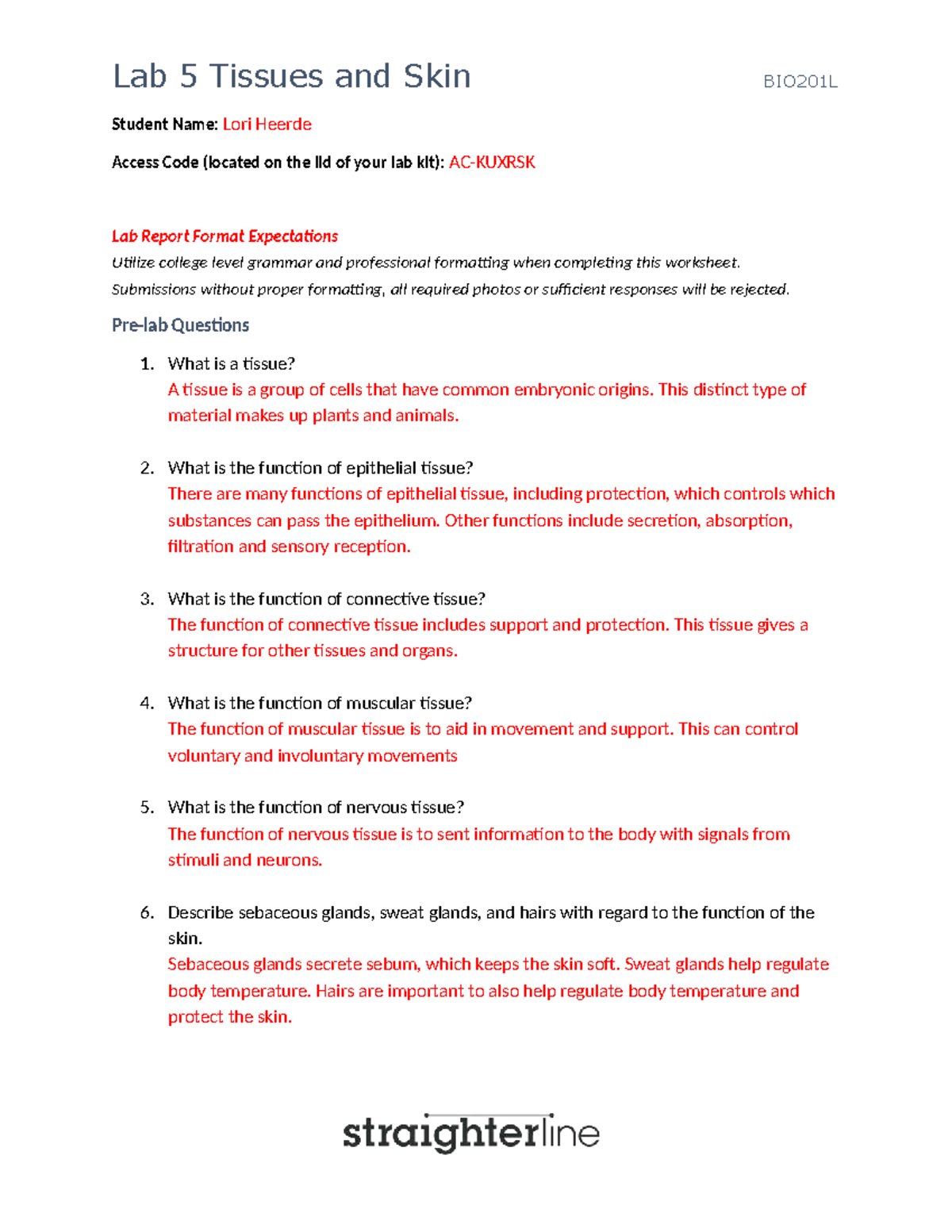 BIO201L Lab 5: Tissues and Skin Analysis Report - Studocu