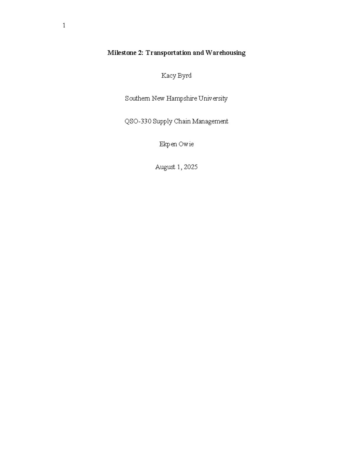 QSO 330 - Milestone 2: Transportation & Warehousing Analysis - Studocu