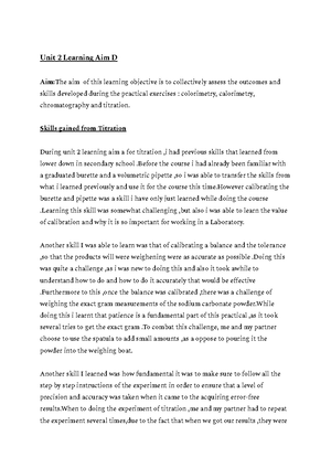 BTEC Applied science Unit 2 Assignment 4 (Merit) - How am I doing? Throughout the year I have ...