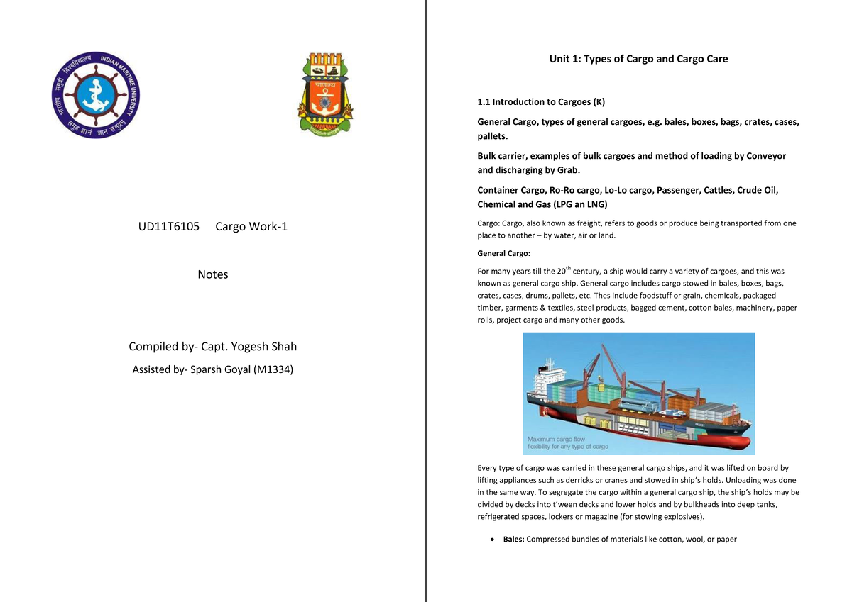 Unit 1 - Cargo Work Notes (UD11T6105) by Capt. Yogesh Shah - Studocu