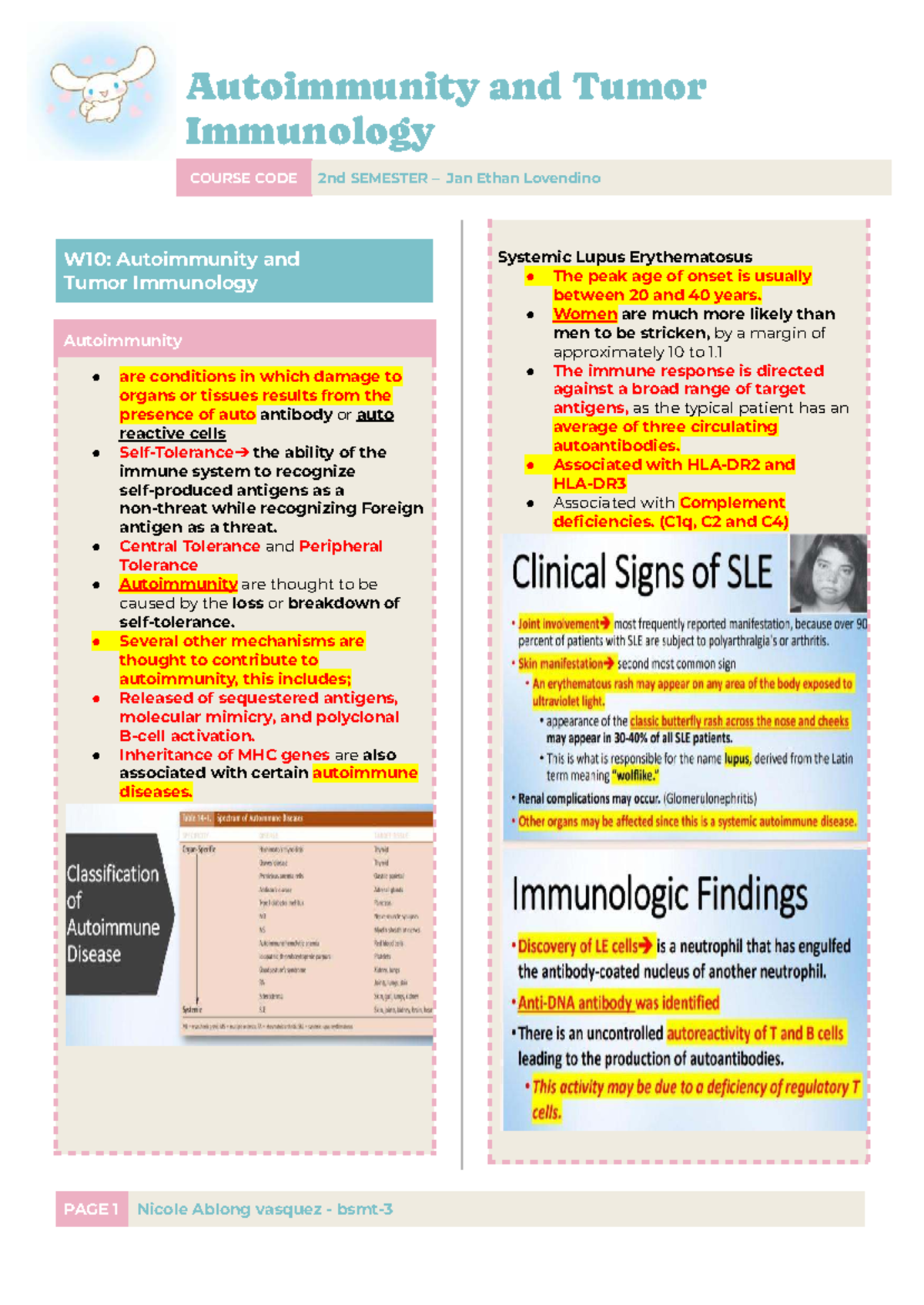 W10: Autoimmunity and Tumor Immunology Overview and Key Concepts - Studocu