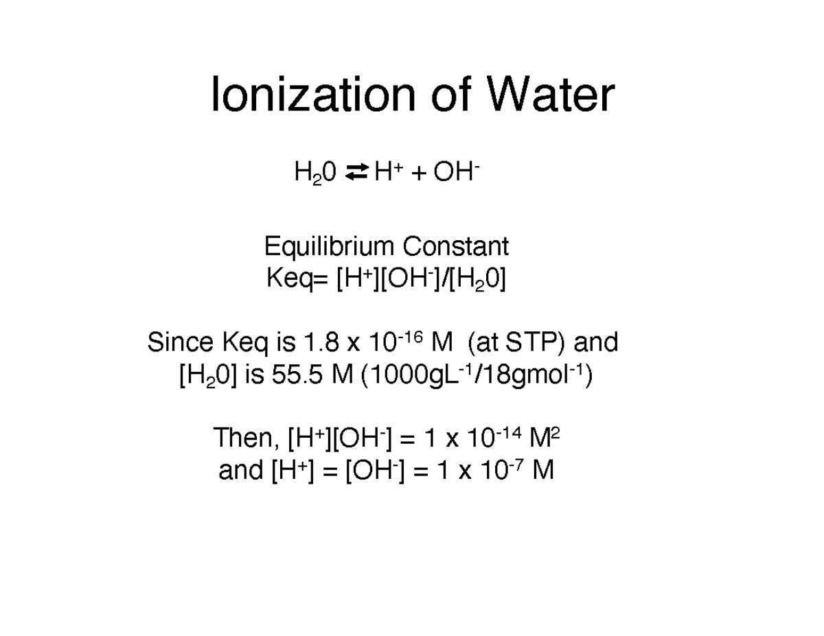 Chemistry 101: Ionization of Water & pH Concepts - Lecture Notes - Studocu