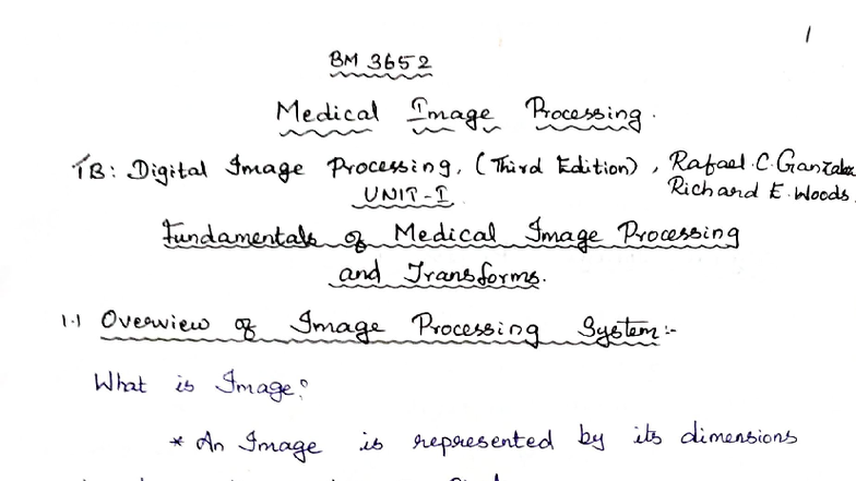 BM 3652 Medical Image Processing TB: Overview & Fundamentals - Studocu