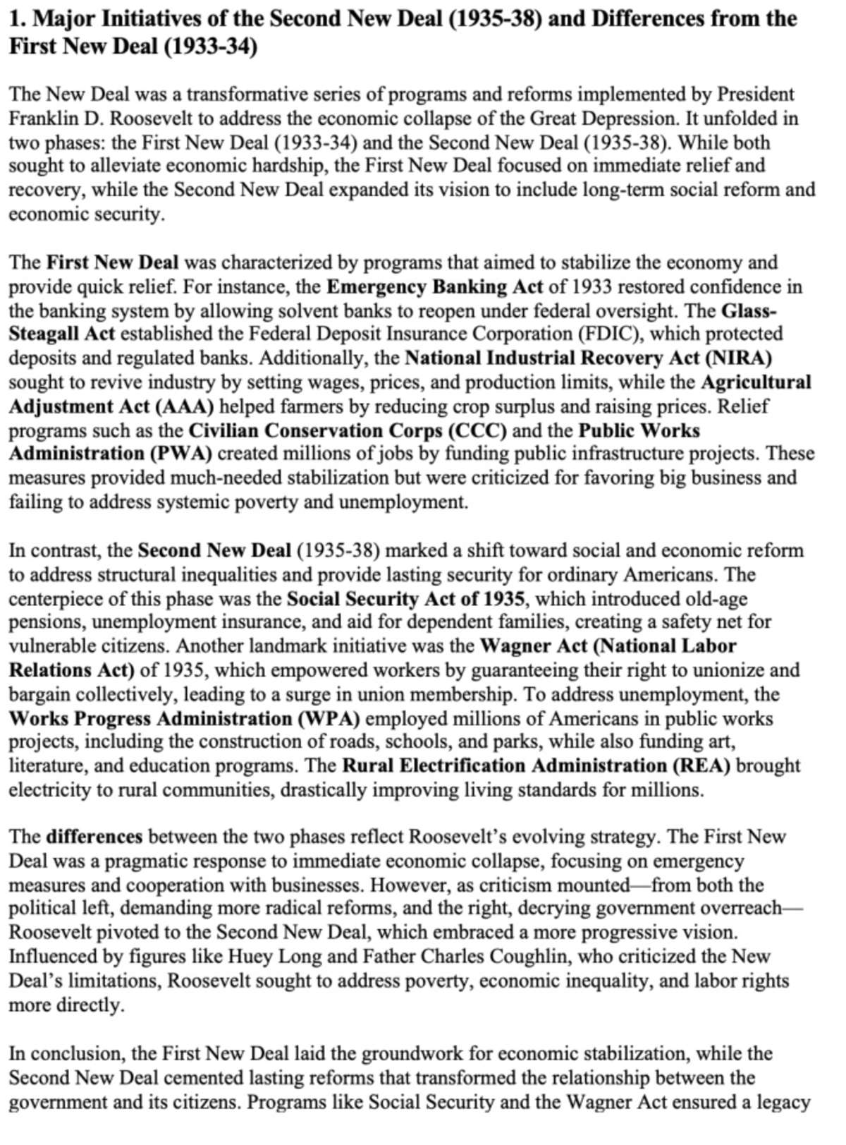 Final essay - 1. Major Initiatives of the Second New Deal and ...