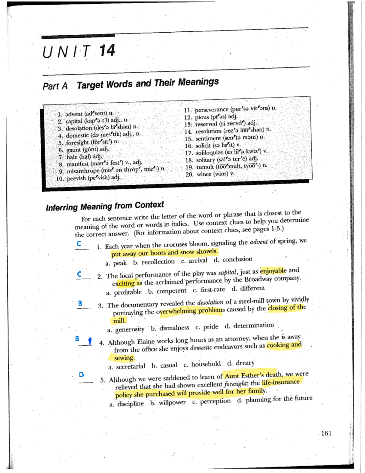 Unit 14 Vocab Worksheet: Target Words & Meanings - Studocu