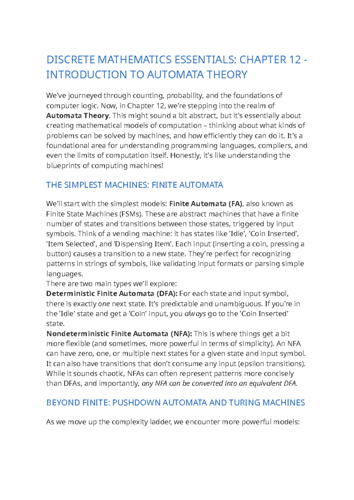 DISCRETE MATHEMATICS: CHAPTER 12 - INTRODUCTION TO AUTOMATA THEORY ...