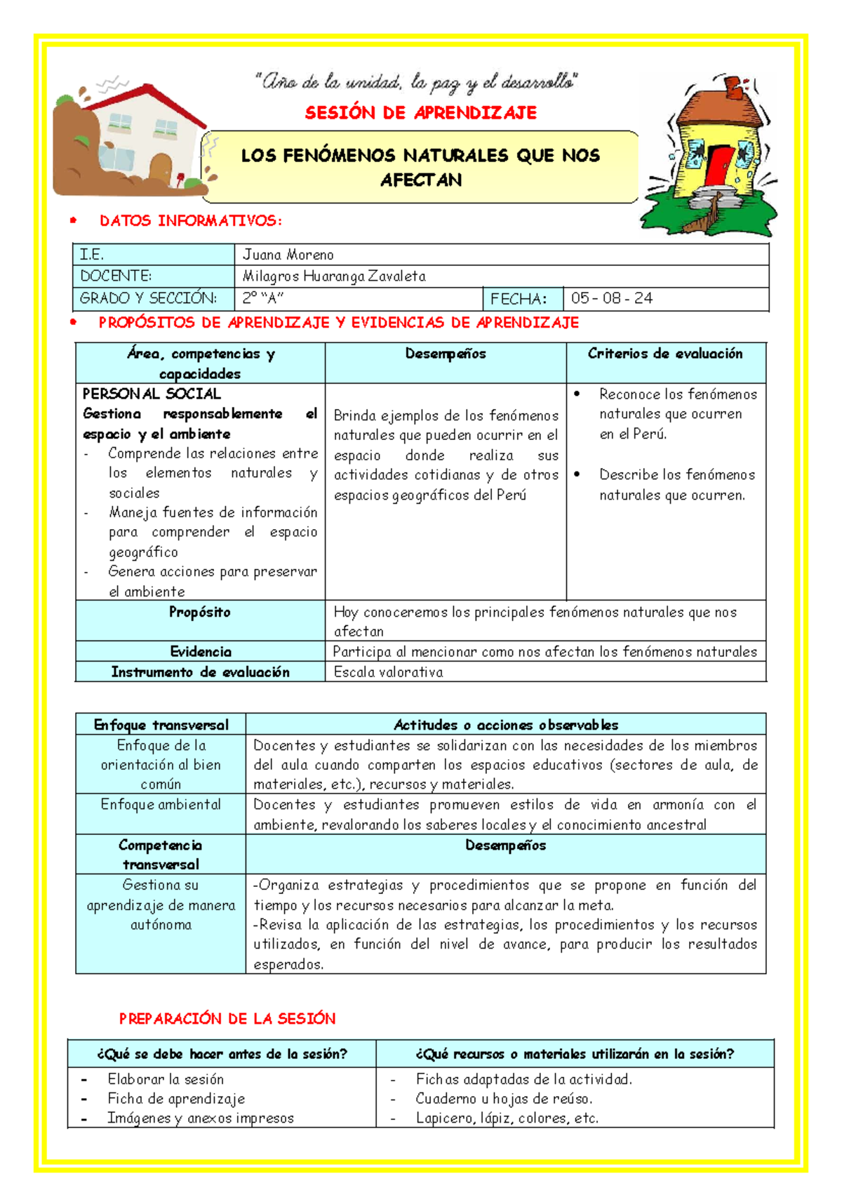 SESION DE APRENDIZAJE: FENOMENOS NATURALES - P.S. - Studocu