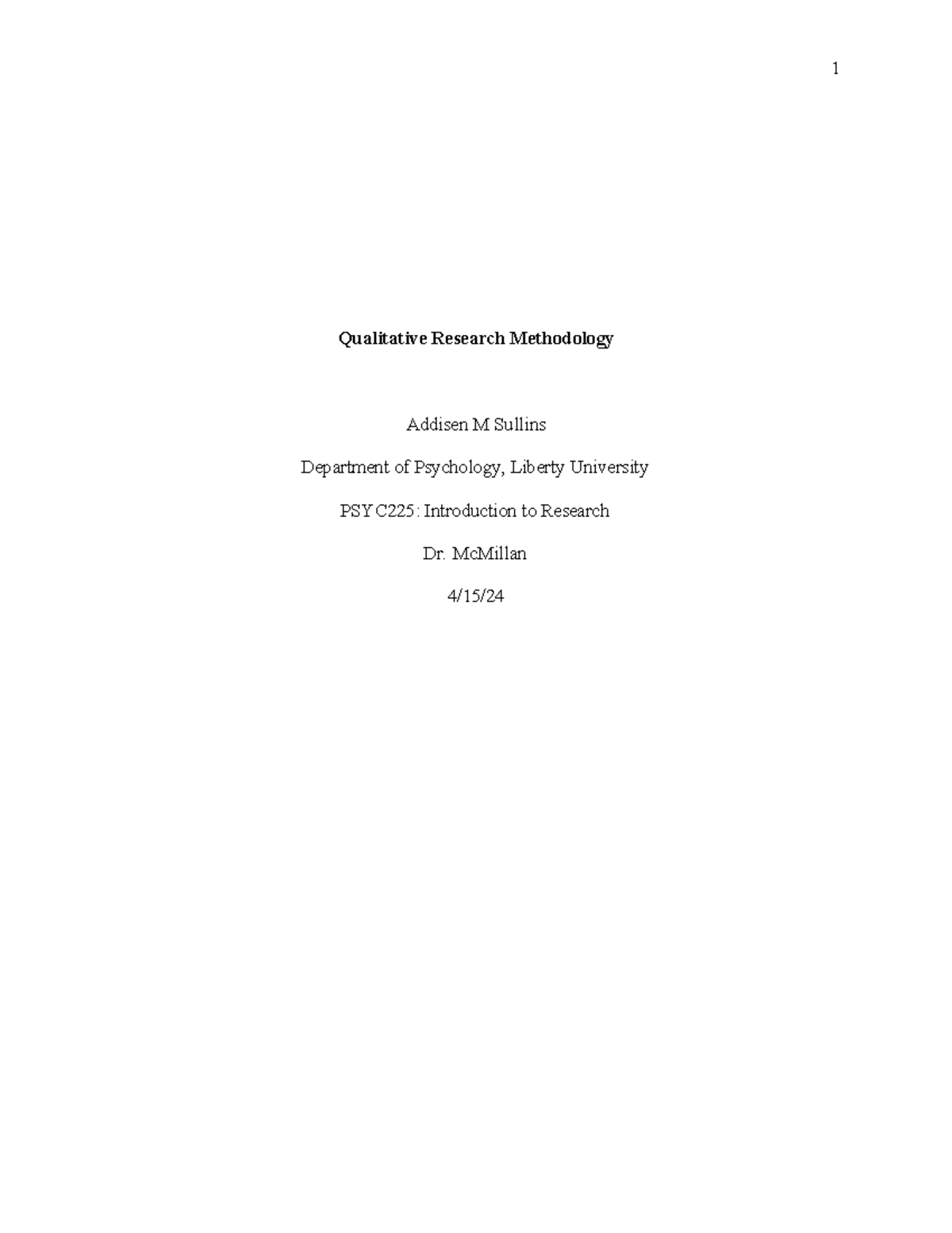 Qualitative Research Methodology Insights - PSYC225 Lecture Notes - Studocu