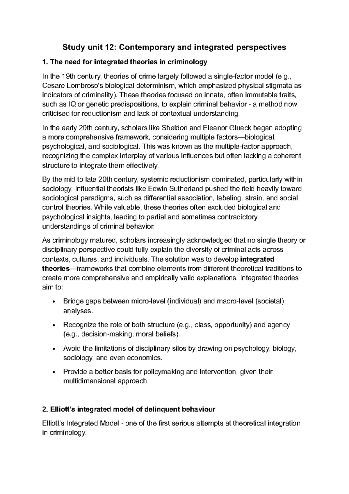 Study Unit 12: Integrated Theories in Criminology and Delinquency - Studocu