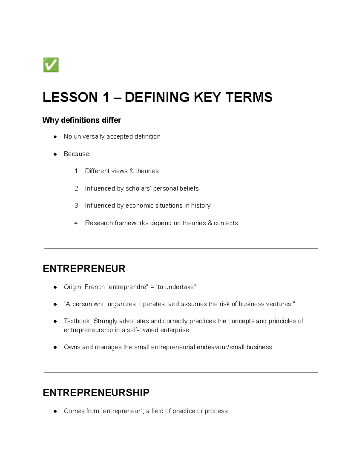 Entrepreneurship Lessons 1-7 Summary: Key Concepts & Misconceptions ...
