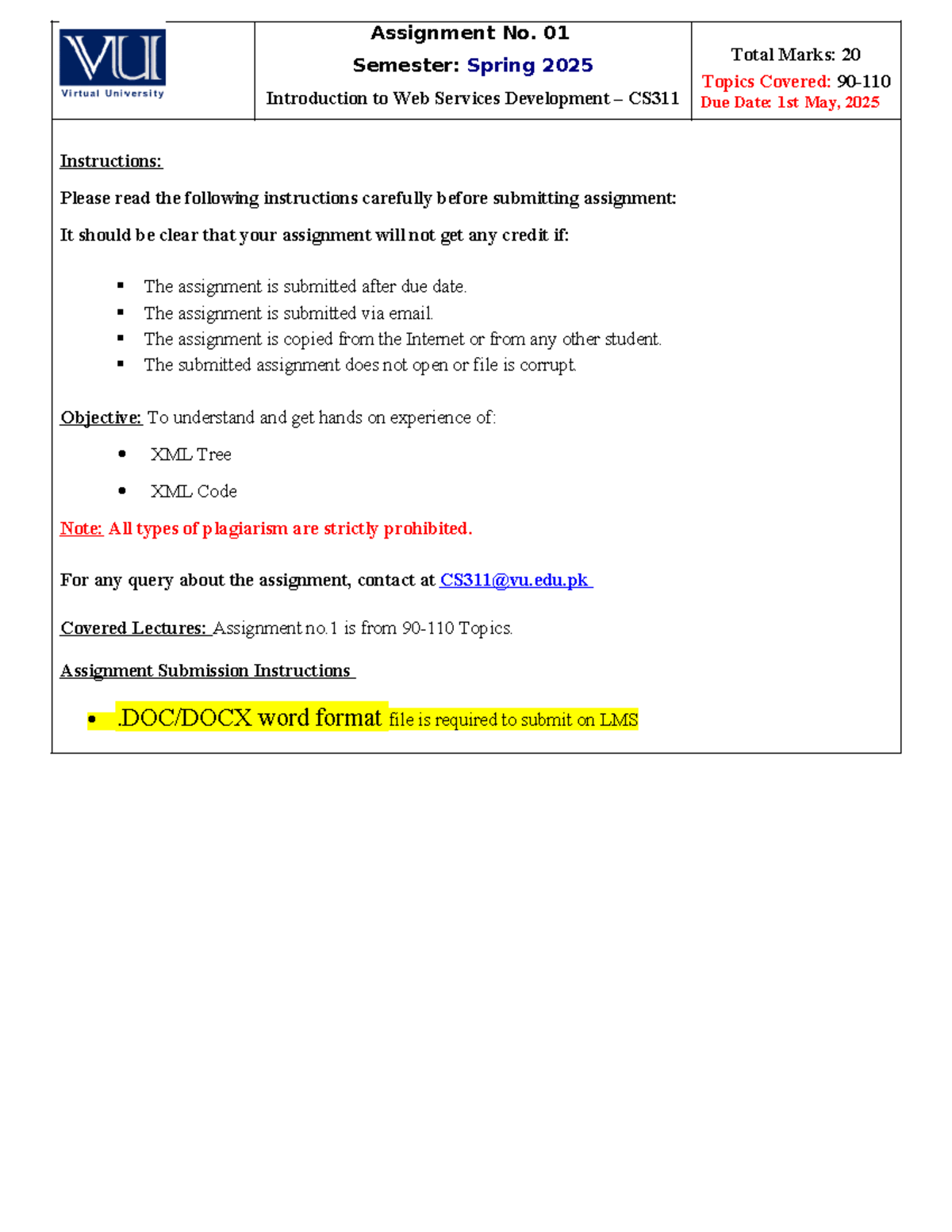 CS311 Assignment 01: XML Document for Conference Speaker Info - Studocu