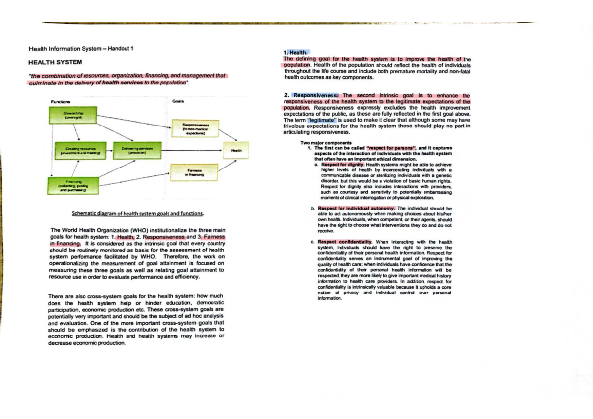 HIS-Handout-1: Overview of Health System Goals and Functions - Studocu