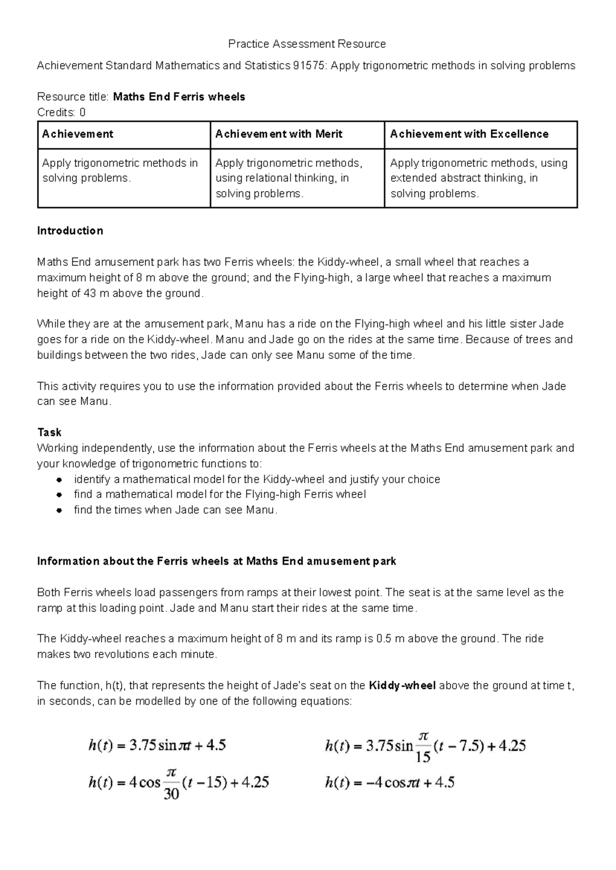 91575 Maths End Ferris Wheel Trigonometry Problem Solving Guide - Studocu