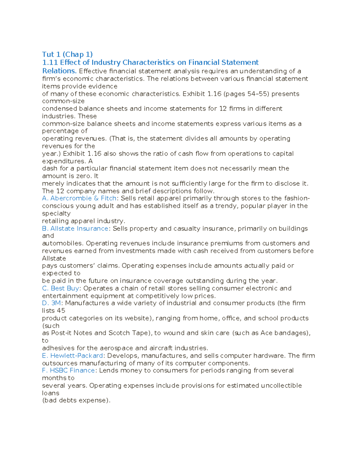 FSA Tutorial (cut) - Tut 1 (Chap 1) 1 Effect of Industry ...