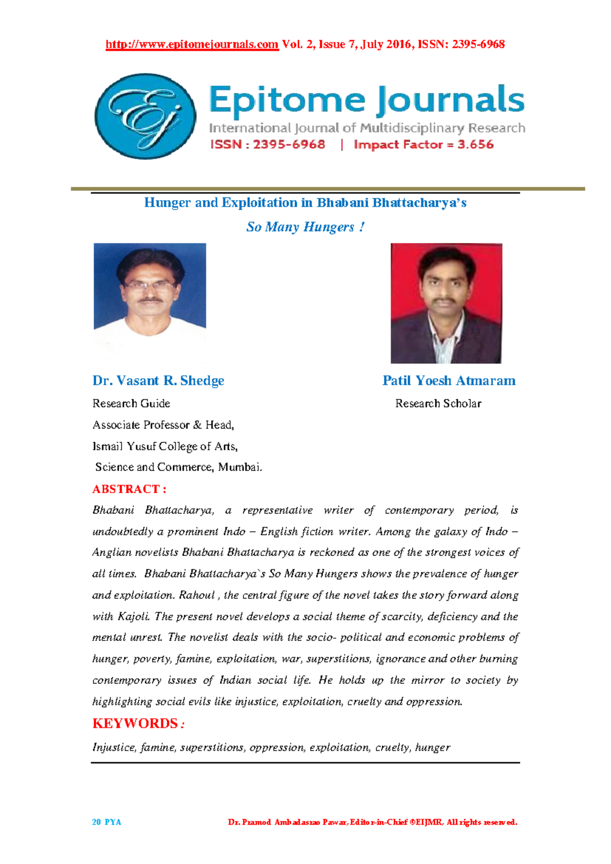 Research Paper: Hunger and Exploitation in Bhabani Bhattacharya's "So ...