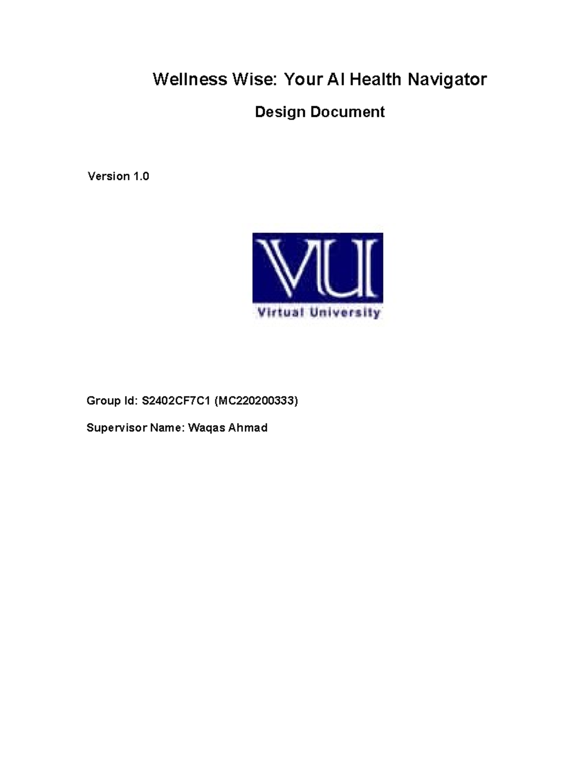 Final Design Document for Wellness Wise AI Health Navigator (S2402CF7C1 ...
