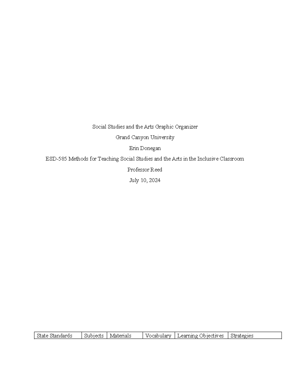 ESD-585 Social Studies & Arts Graphic Organizer for Inclusive ...