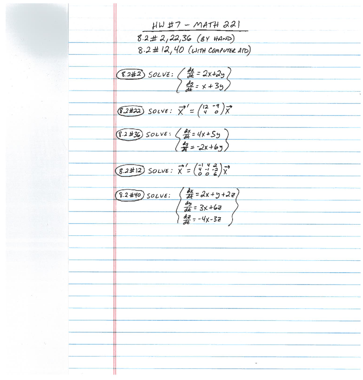 HW7 - Problems from Moodle - MATH-221 - HW#7 - MATH 221 8 # 2,22,36 (BY ...