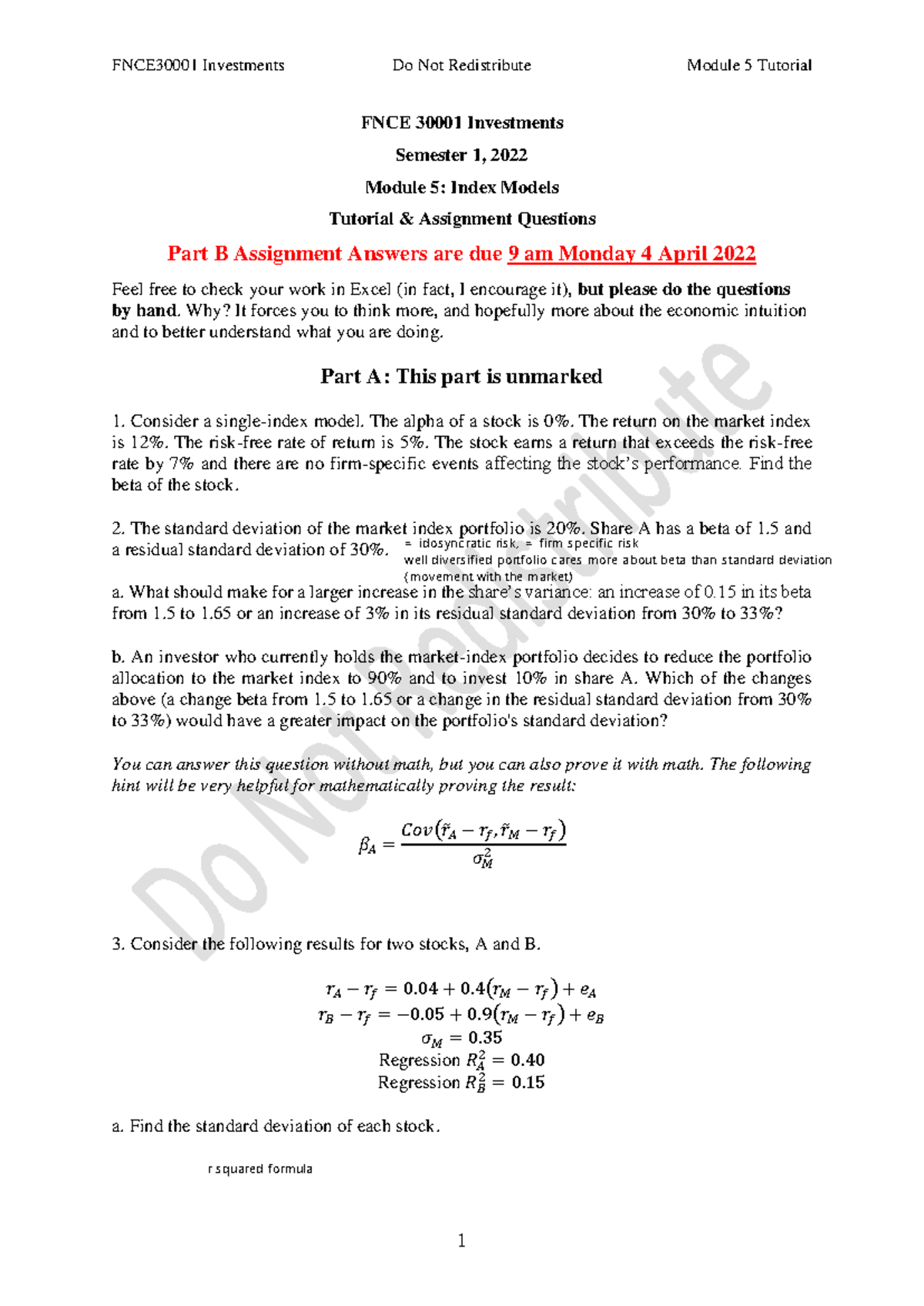 FNCE30001 Investments: Assignment 5 on Index Models and Beta ...