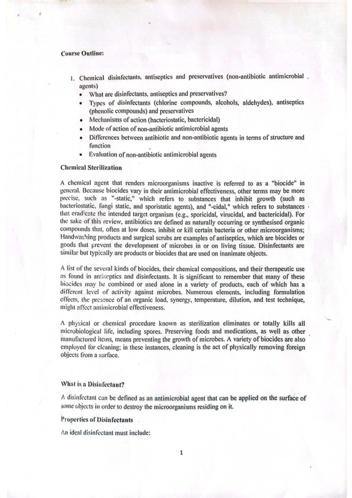 MCB218: Chemical Disinfectants, Antiseptics, and Their Mechanisms - Studocu